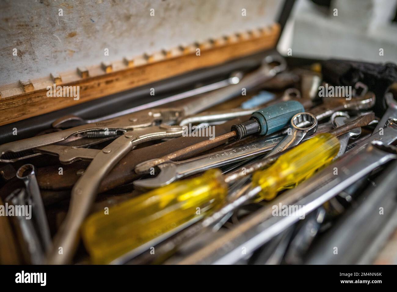 tools on a fishing boat in the engine room in america Stock Photo - Alamy