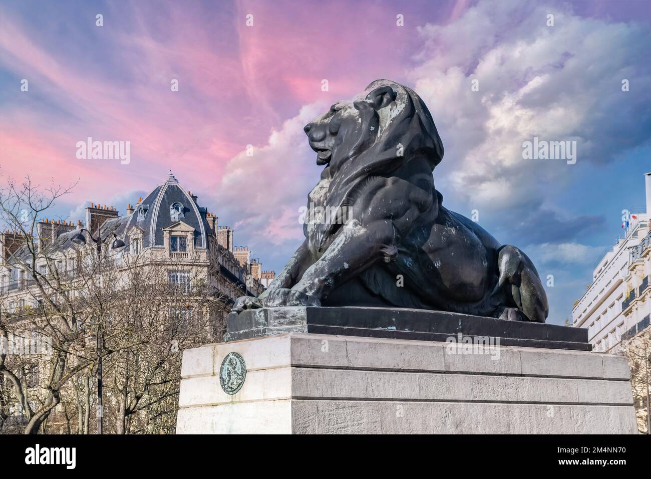 Paris, France, beautiful lion place Denfert-Rochereau in the 14e ...