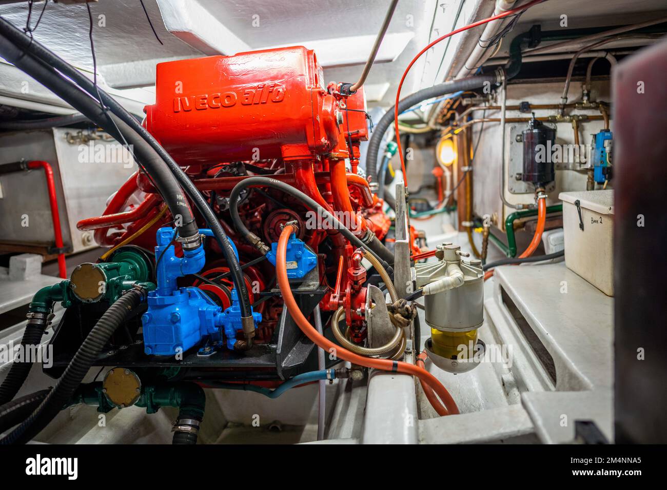clean red engine and motor in a boat Stock Photo - Alamy