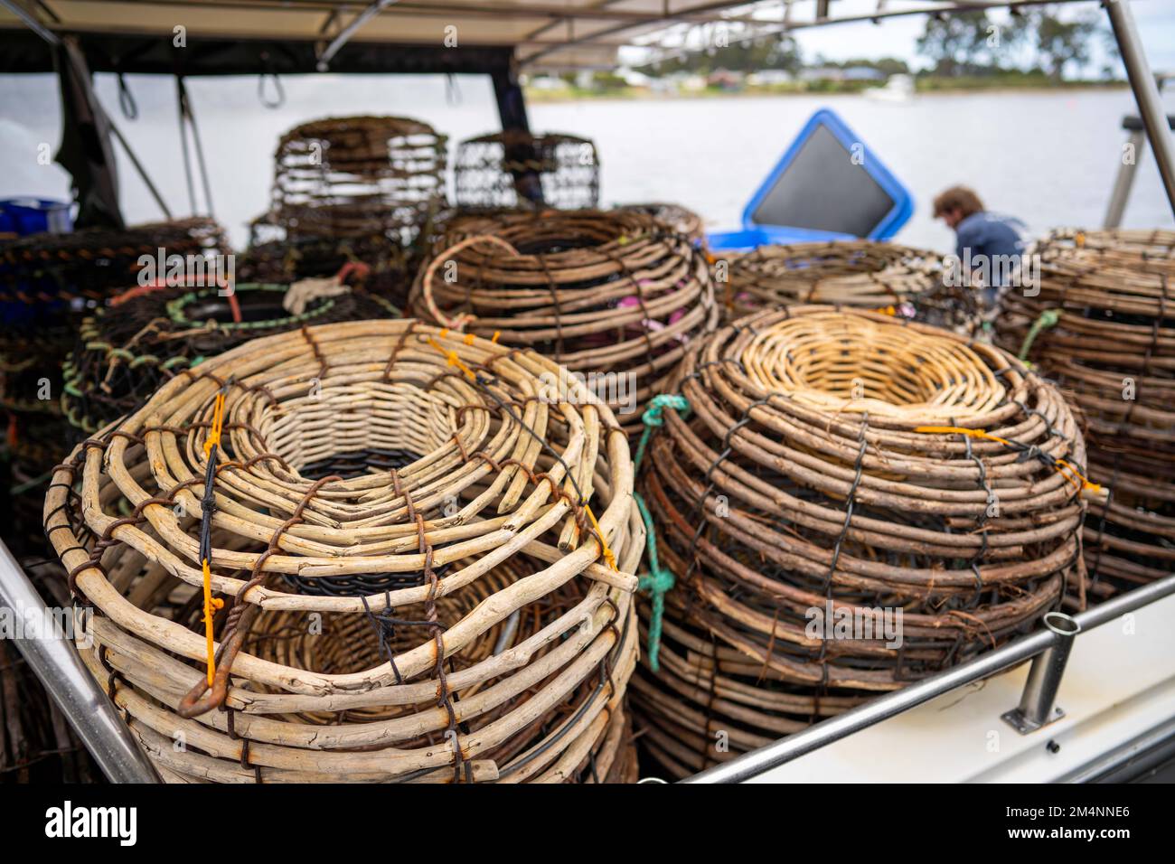 crayfish cray pots on the back of a fishing boat in tasmania australia ...