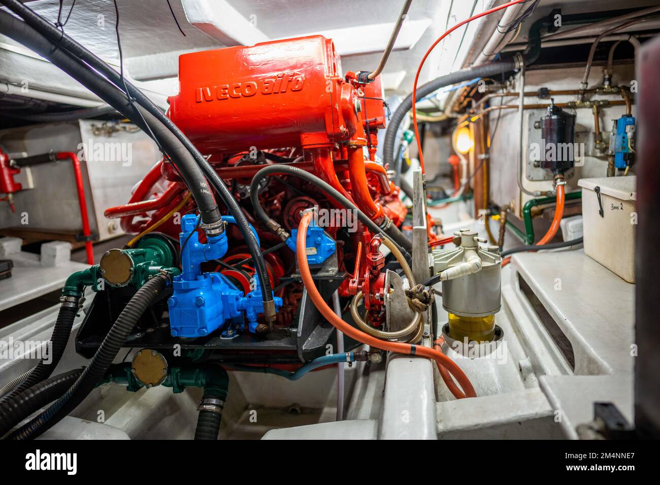 clean red engine and motor in a boat Stock Photo - Alamy