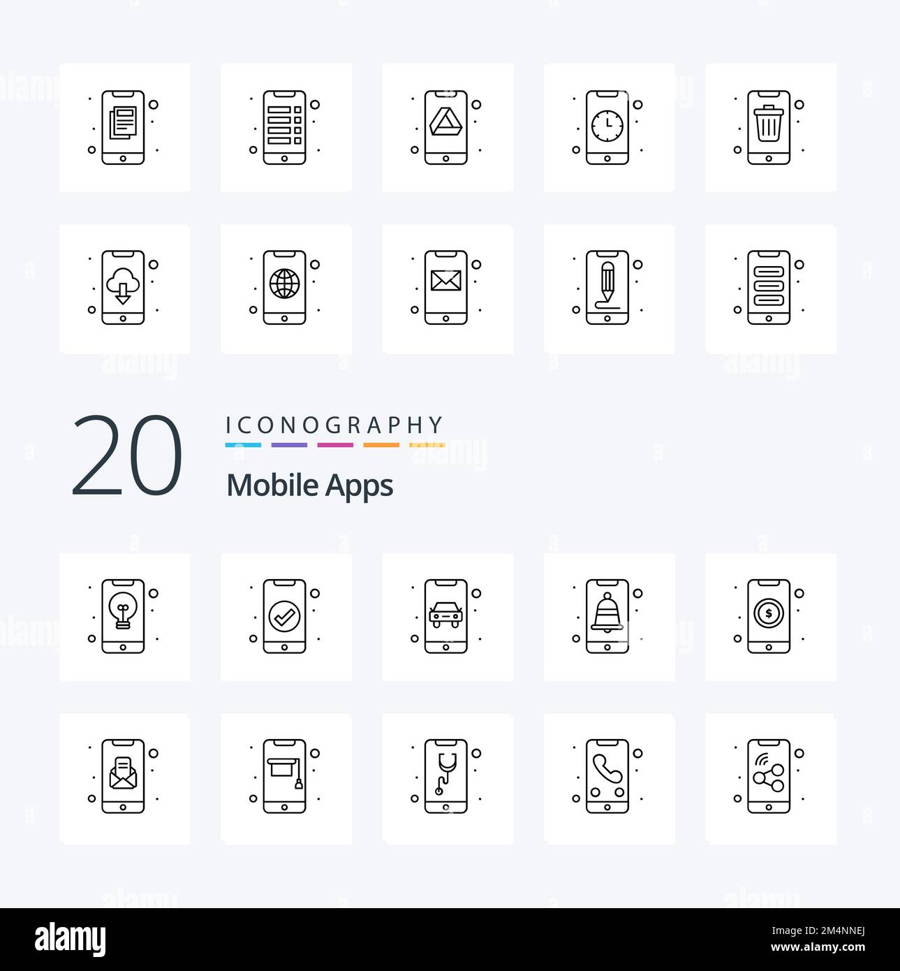 20 Mobile Apps Line icon Pack. like app. notification. ui. interface ...