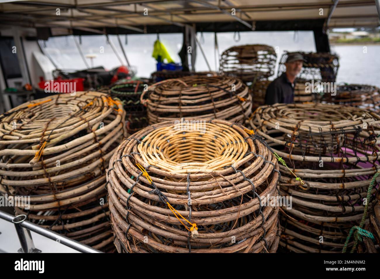 crayfish cray pots on the back of a fishing boat in tasmania australia ...