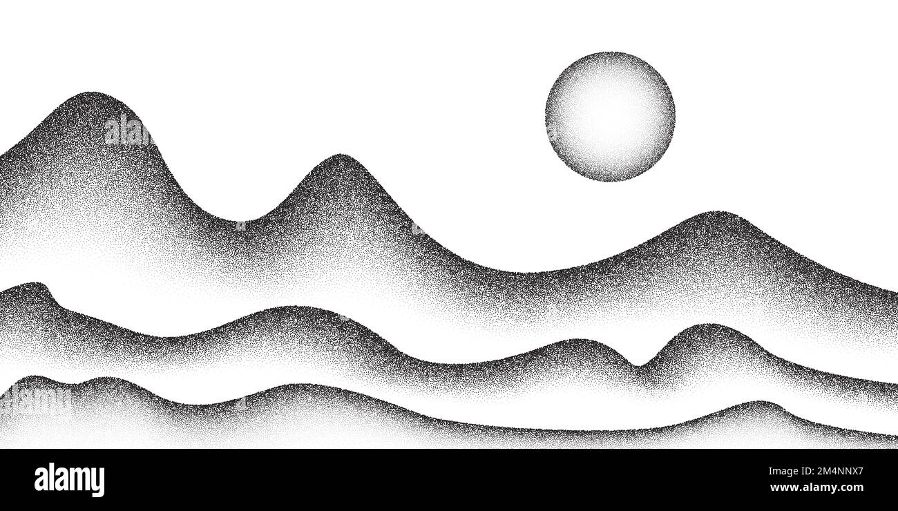 Dot stipple mountain illustration, hill sand grain dots pattern ...