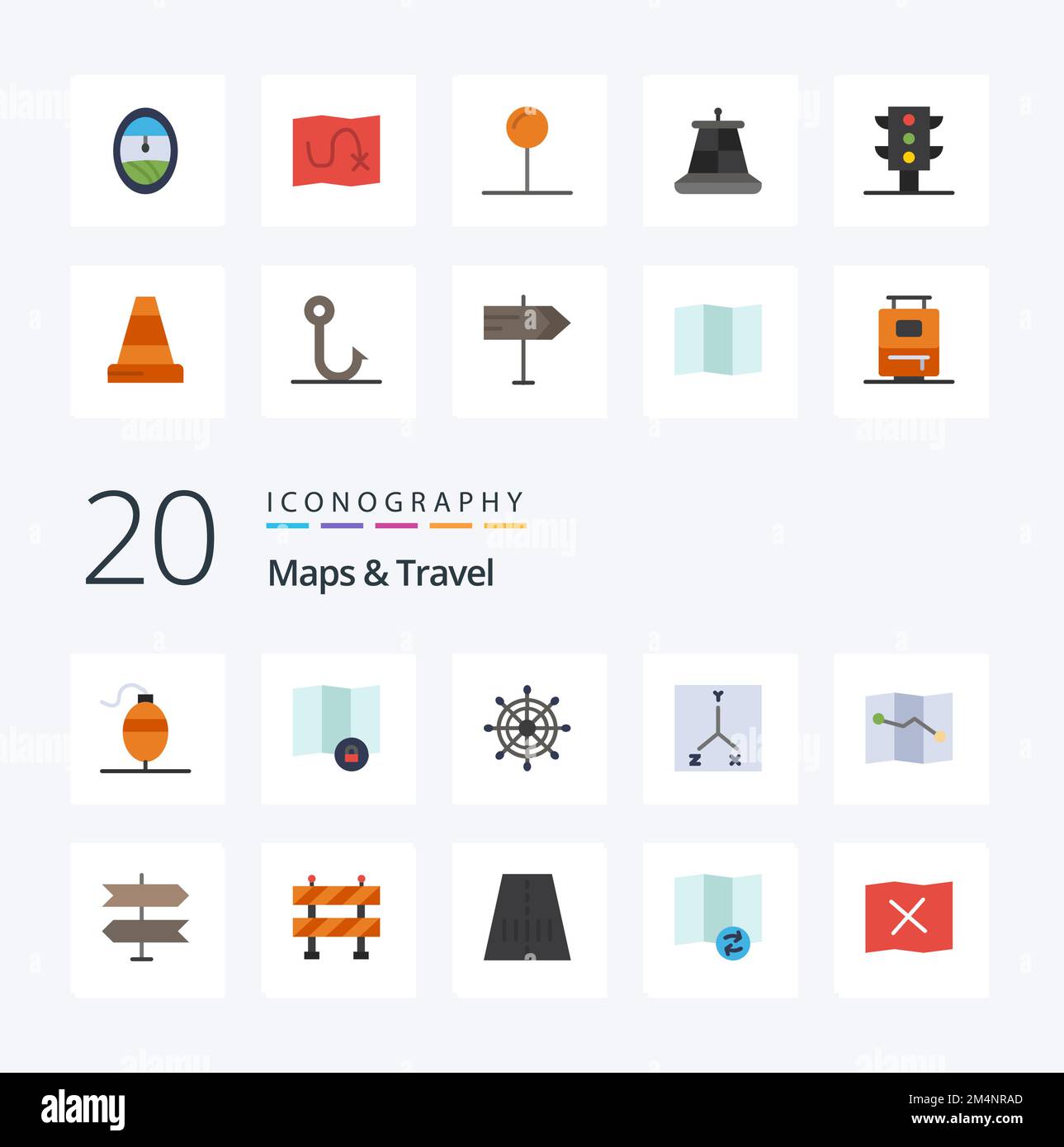 20 Maps & Travel Flat Color icon Pack. like block. location. wheel ...
