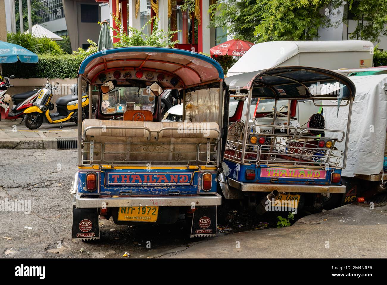 Bangkok, Thailand. November 16, 2022. Two colorful tuk tuks parked in a ...