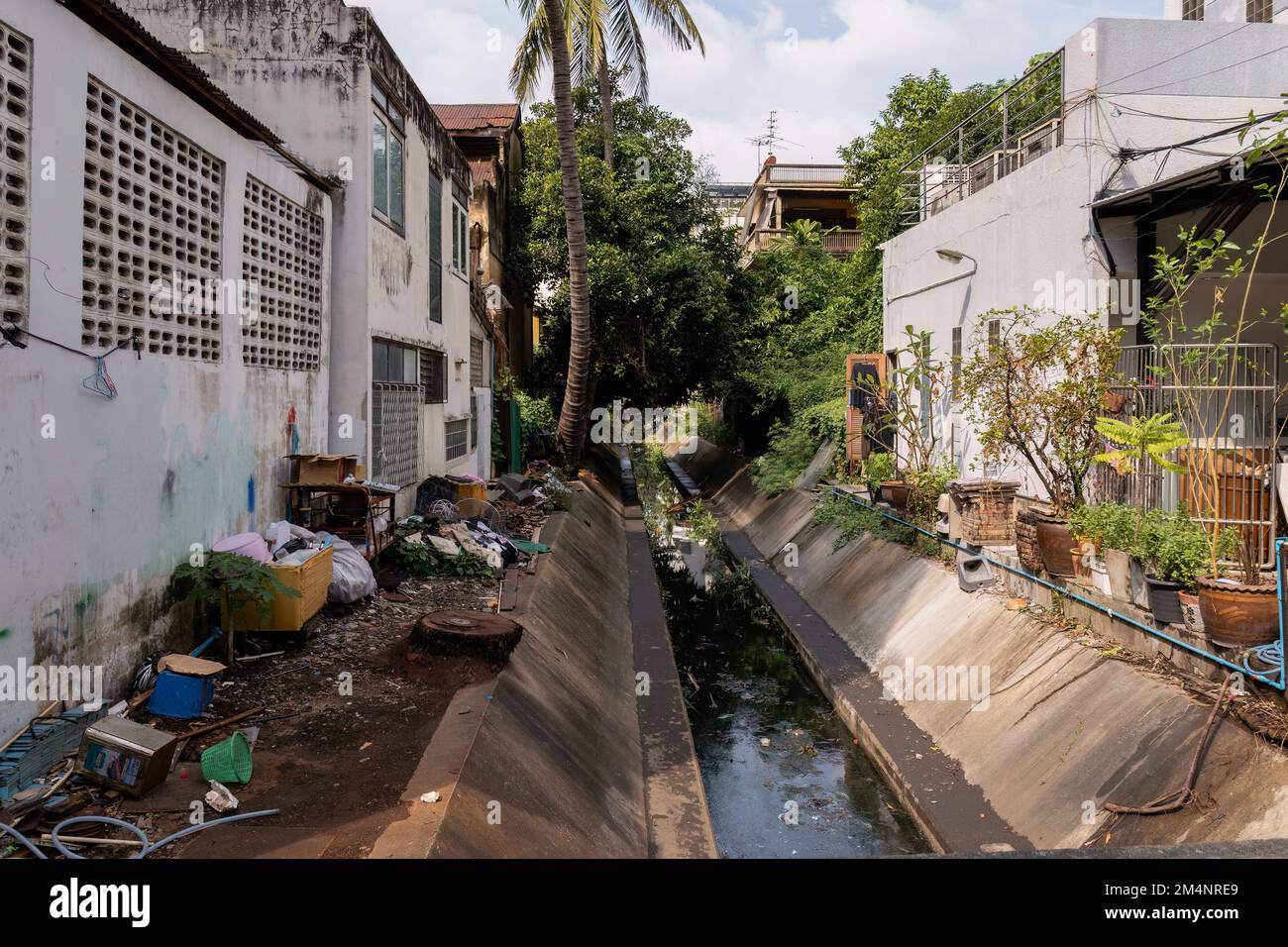 Bangkok, Thailand. November 16, 2022. Concrete ditch between the ...