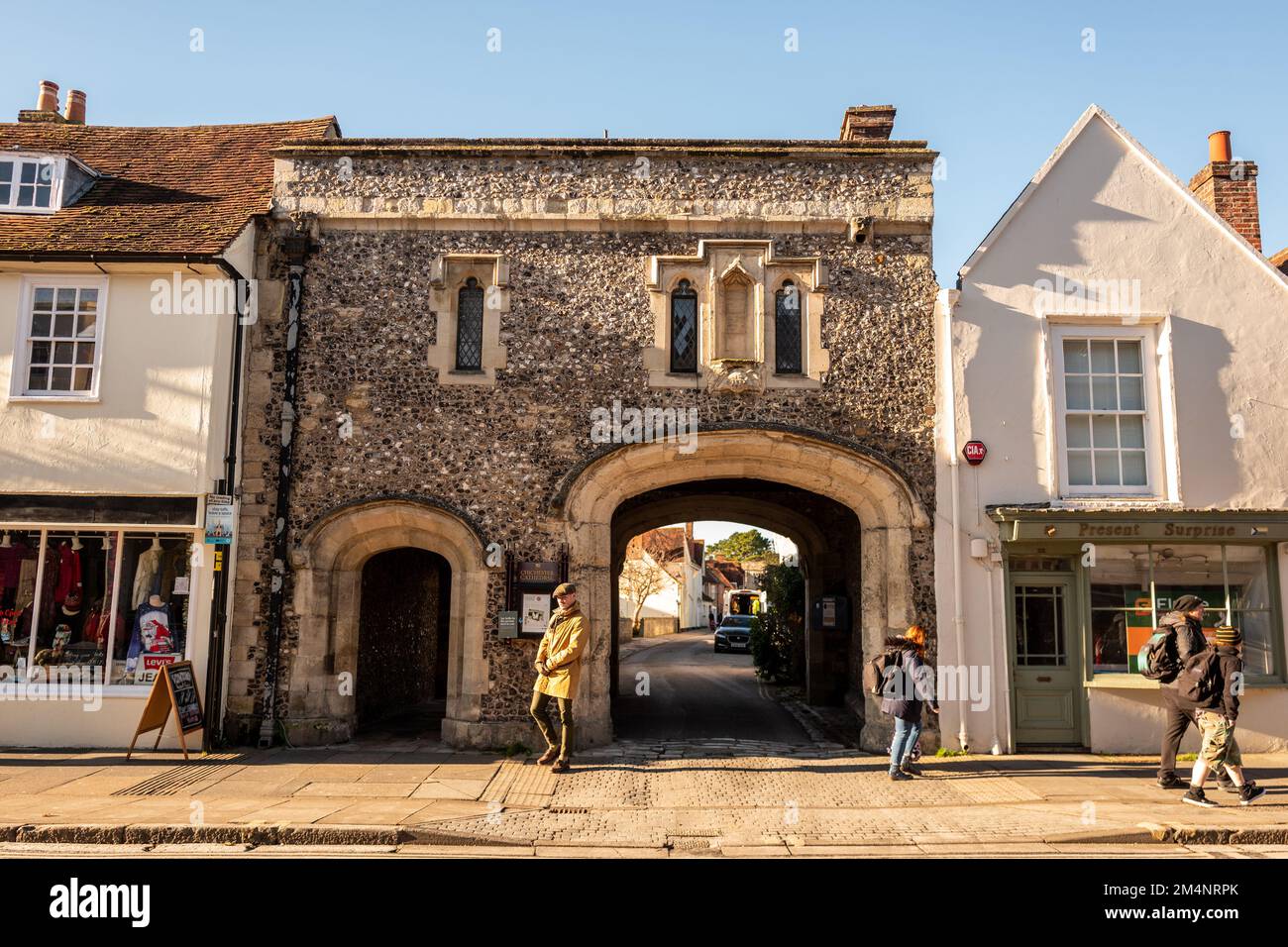 Chichester, December 15th 2022: The Canon Gate on South Street Stock ...