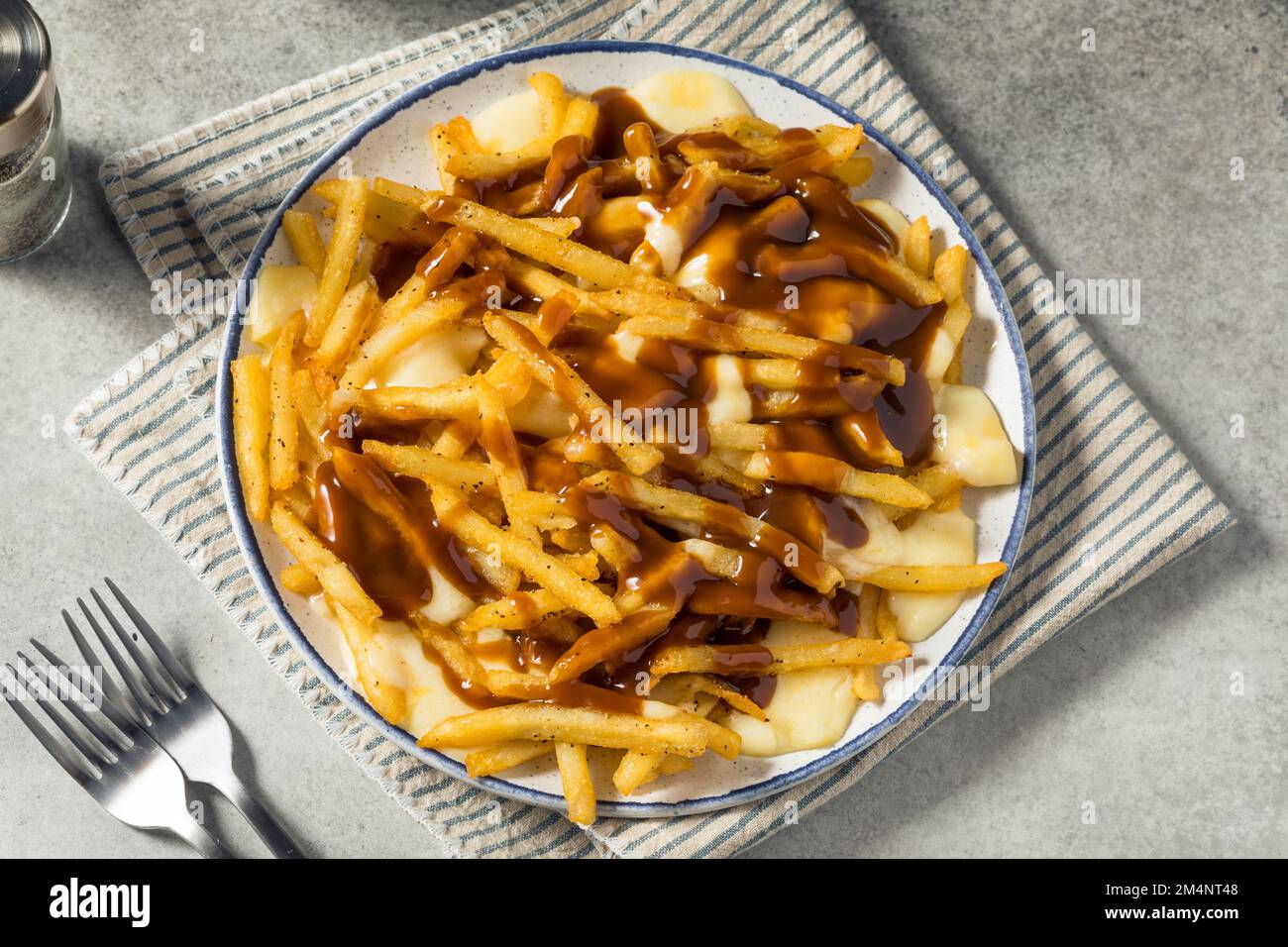 Homemade Canadian Poutine Gravy French Fries with Cheese Curds Stock ...