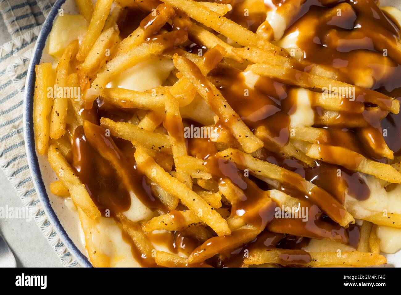 Homemade Canadian Poutine Gravy French Fries with Cheese Curds Stock ...