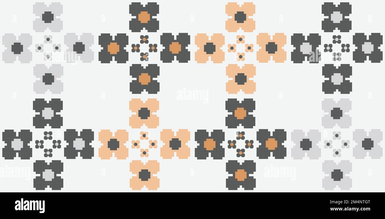 Retro style geometric flowers seamless pattern in neutral colors. High ...