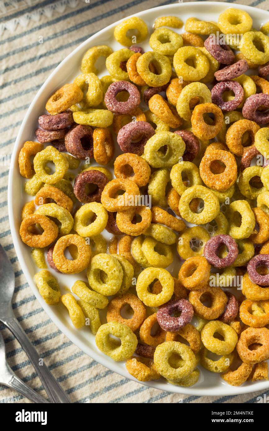 Homemade Fruity Fruit Loop Cereal with Whole Milk Stock Photo - Alamy