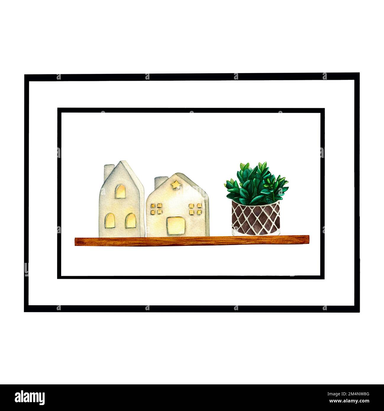 Interior painting. Ceramic house flashlight. Watercolor illustration ...