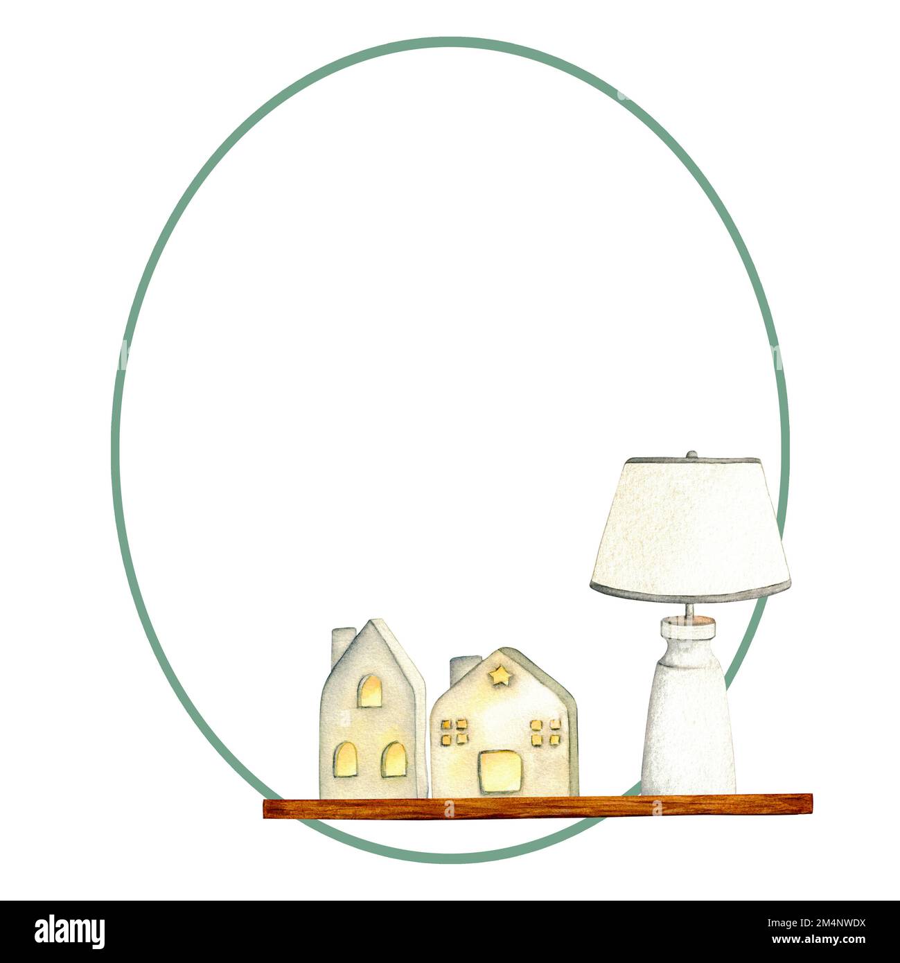 Clipart frame. Ceramic house flashlight. Watercolor illustration ...