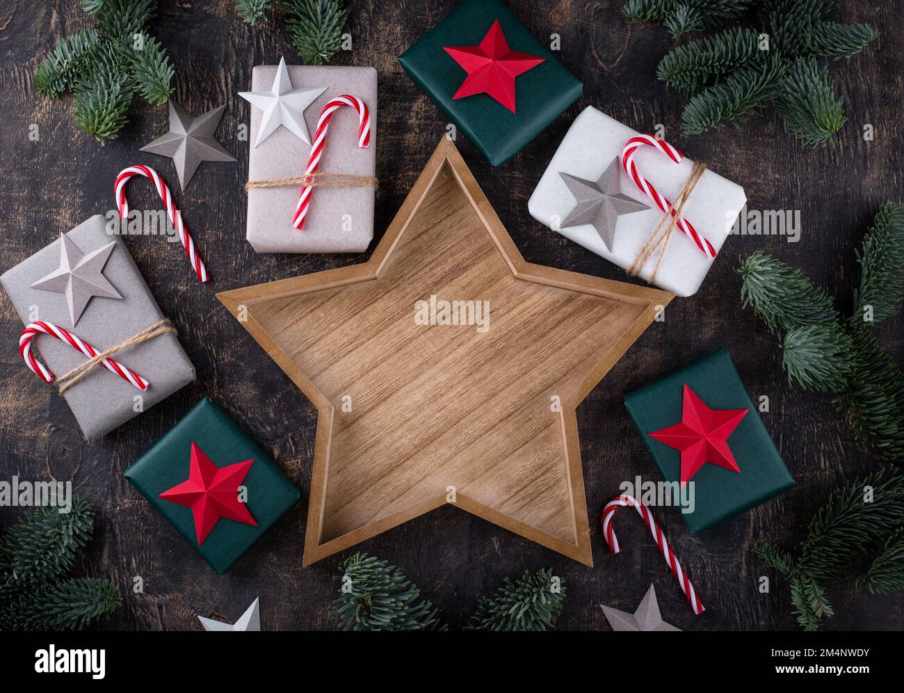 Christmas gift box with candy and star Stock Photo - Alamy