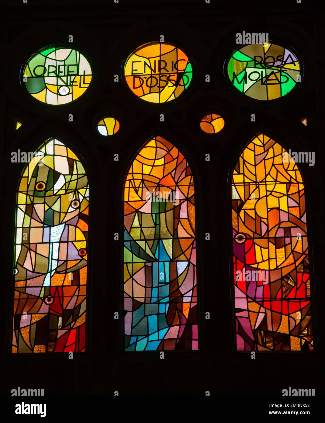 Sagrada Familia Cathedral interior with colourful stained glass ...