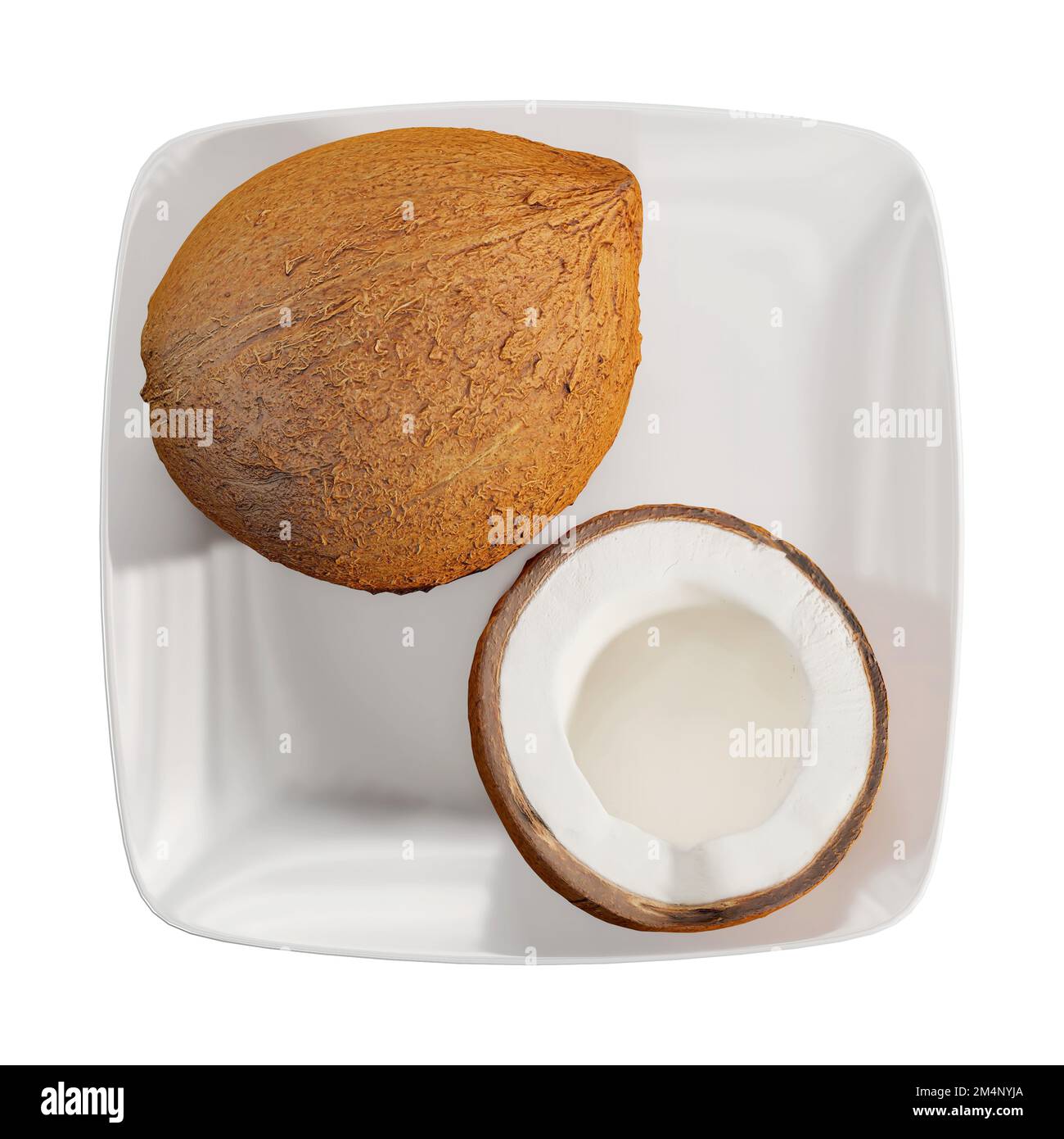 The 3d coconut on a plate isolated on a white background Stock Photo ...