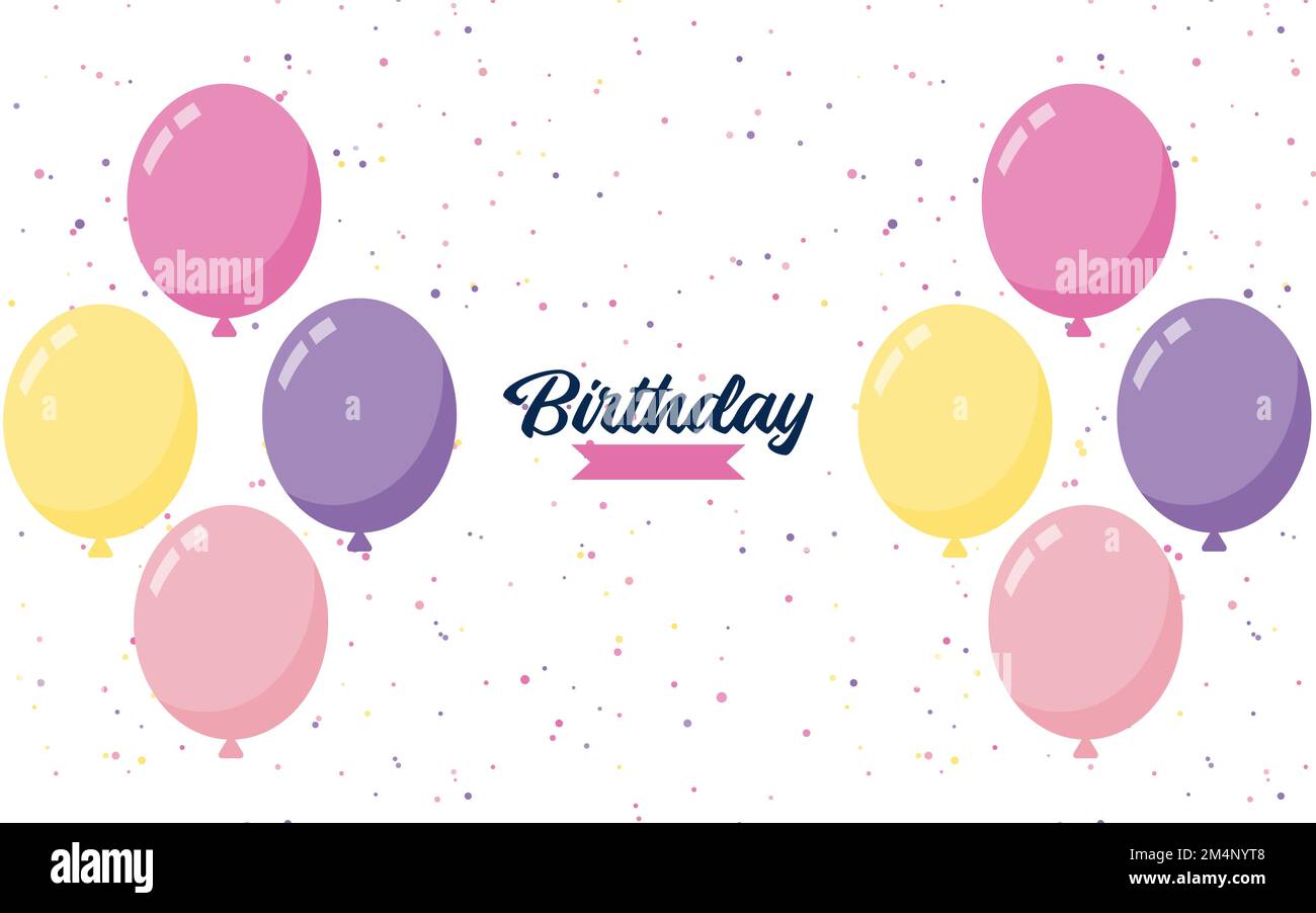 Happy Birthday lettering text banner with balloon Background Stock ...