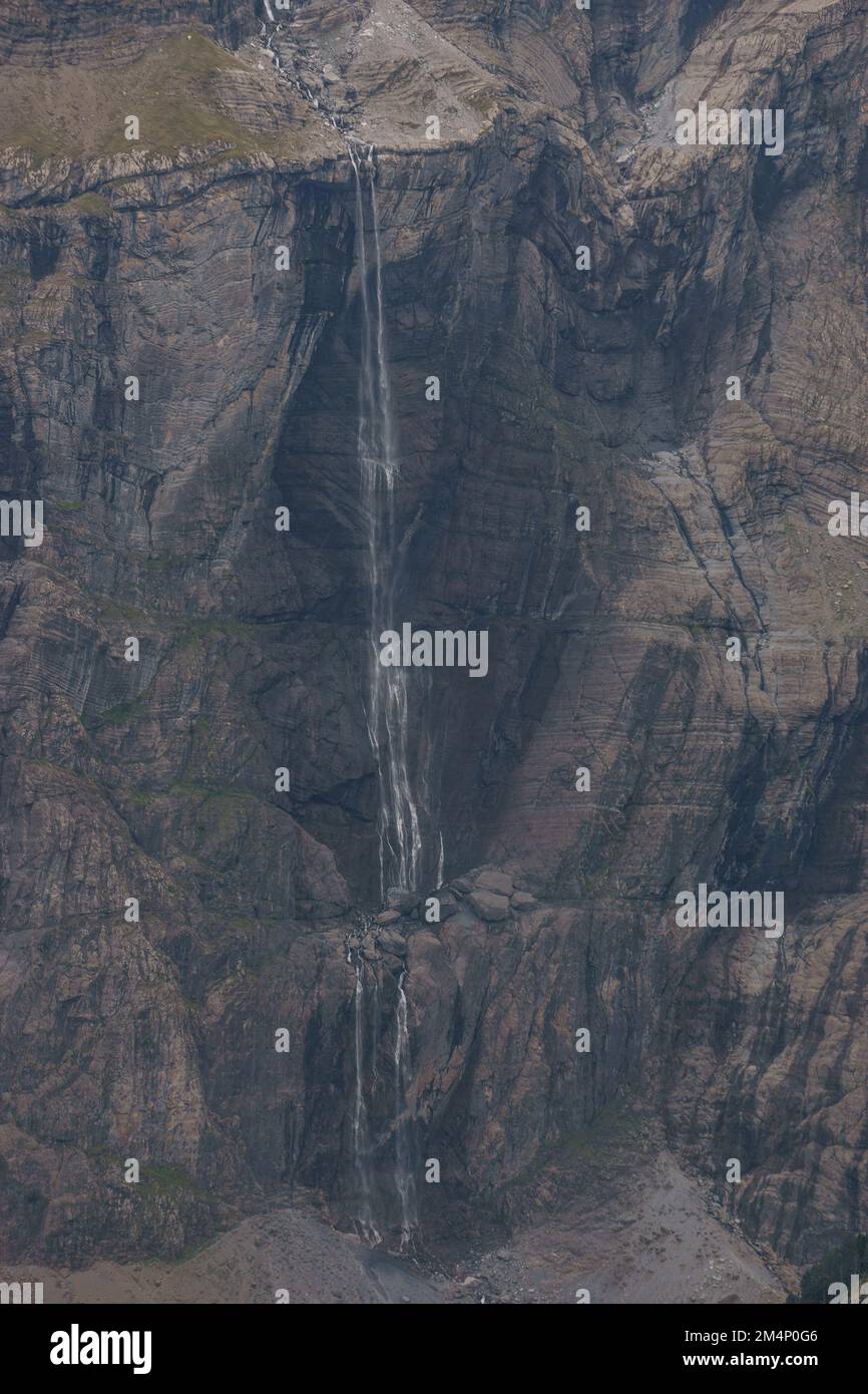 Distant detail view at famous Gavarnie waterfalls in french Pyrenees in ...