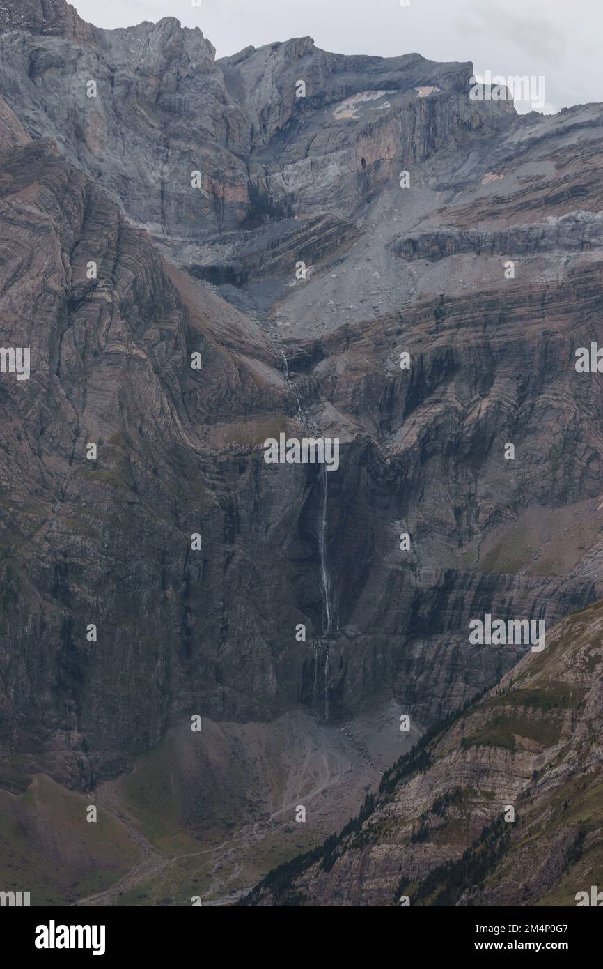 Distant detail view at famous Gavarnie waterfalls in french Pyrenees in ...