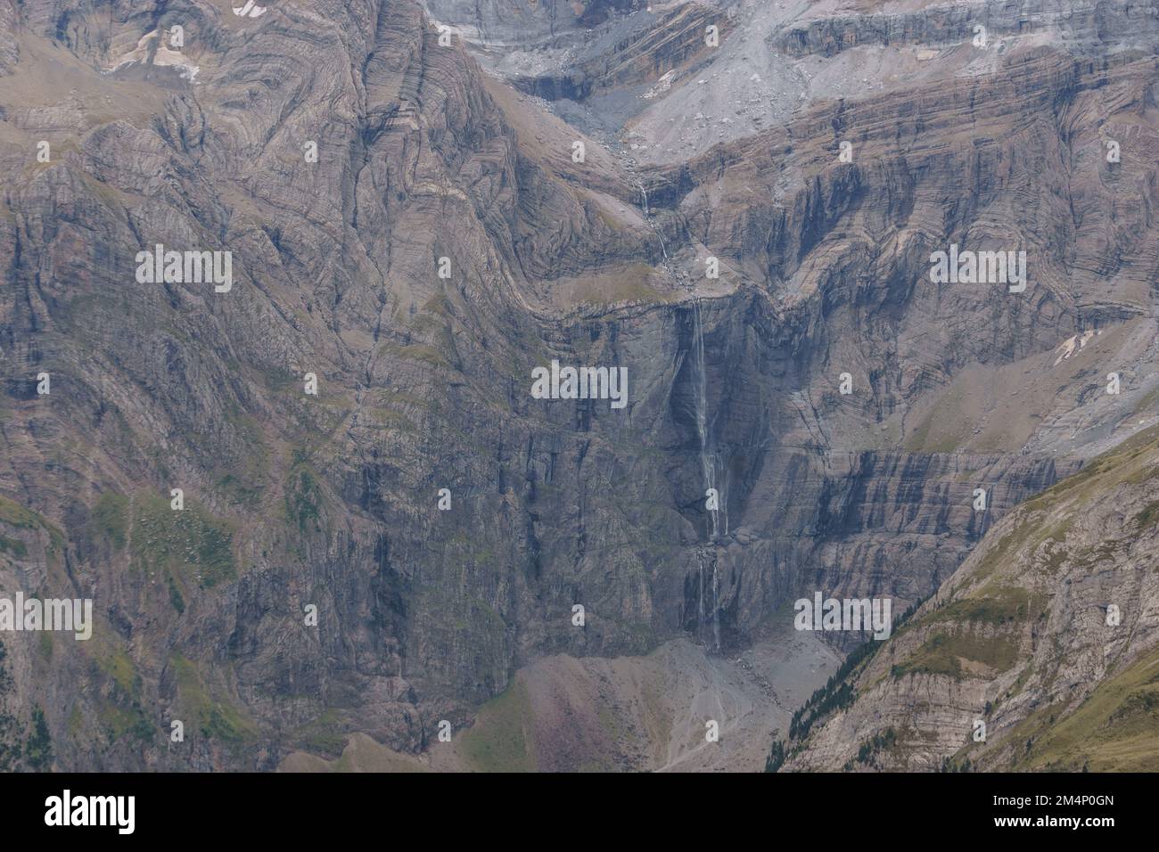 Distant detail view at famous Gavarnie waterfalls in french Pyrenees in ...