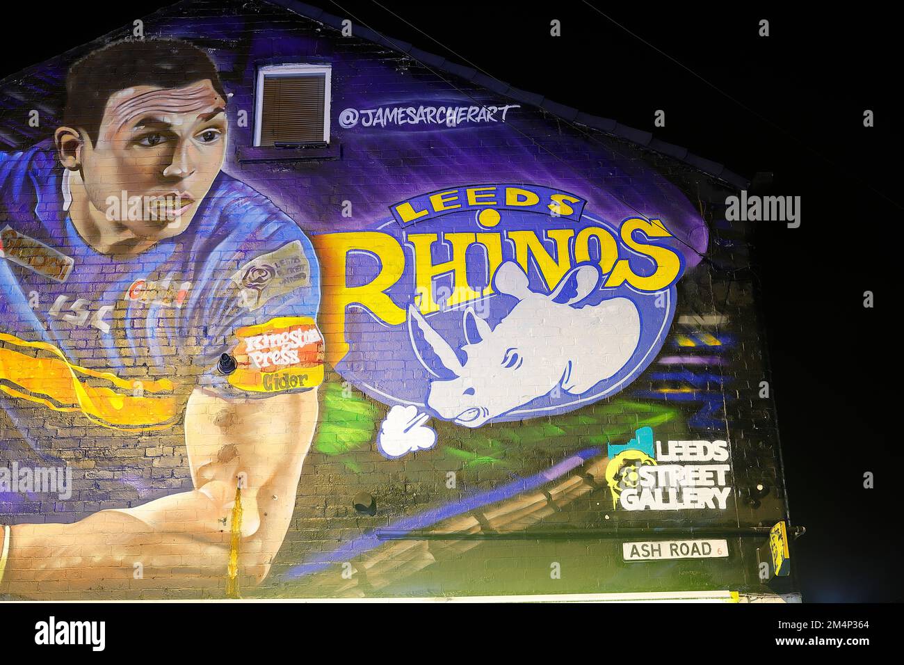 A mural of Leeds Rhinos player Sir Kevin Sinfield on a gable end in the ...