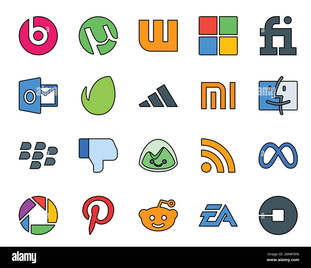 20 Social Media Icon Pack Including Pinterest Facebook Xiaomi Meta Basecamp Stock Vector