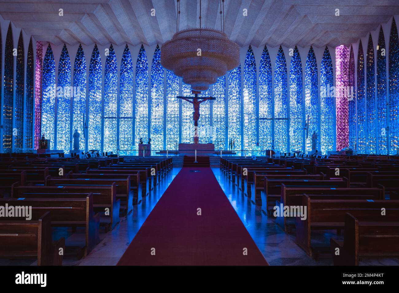 The blue interior of the Don Bosco Church in Brasilia, Brazil Stock ...
