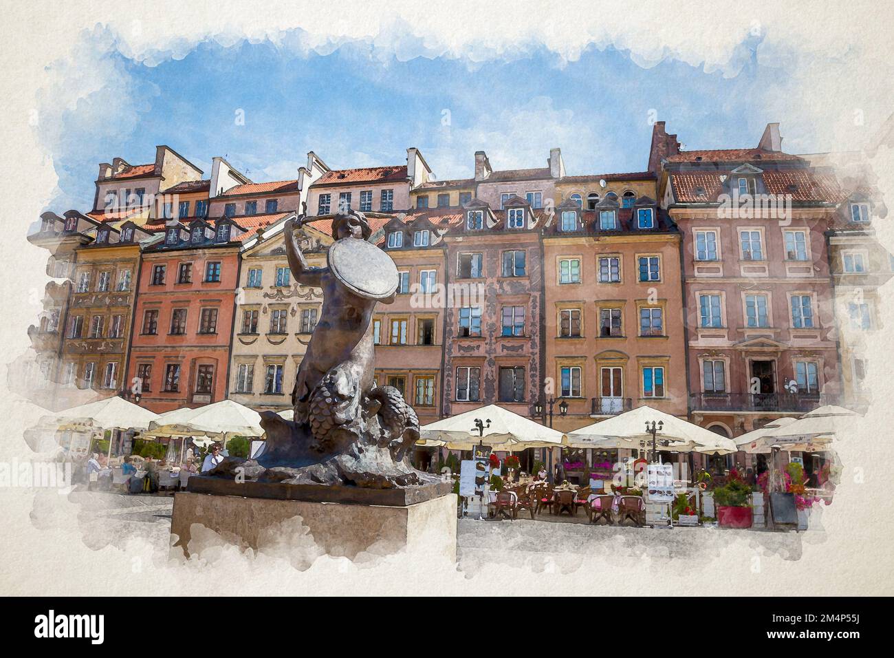 Street of a European city. Old town landmark. Watercolor illustration ...