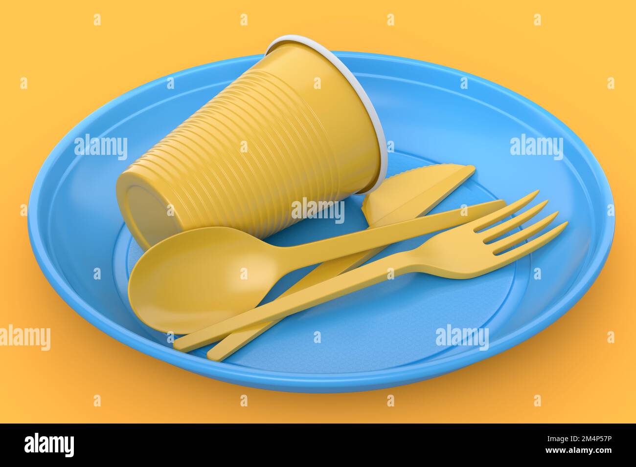 Set of disposable utensils like plate, folk, spoon,knife and cup on ...