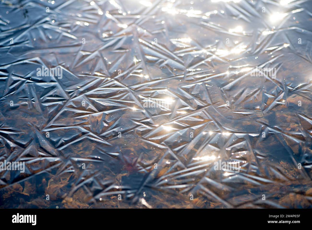 Ice patterns form on a New Forest Stream shown by catching the winter ...
