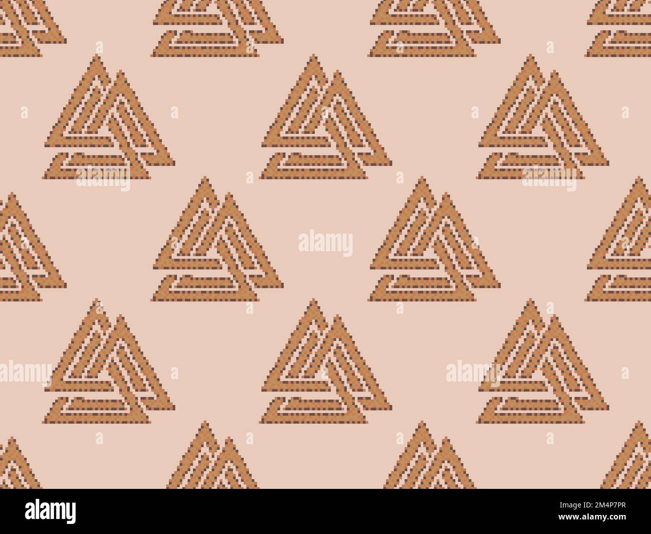 Seamless pattern with Valknut in pixel art style. Pixelated Valknut ...