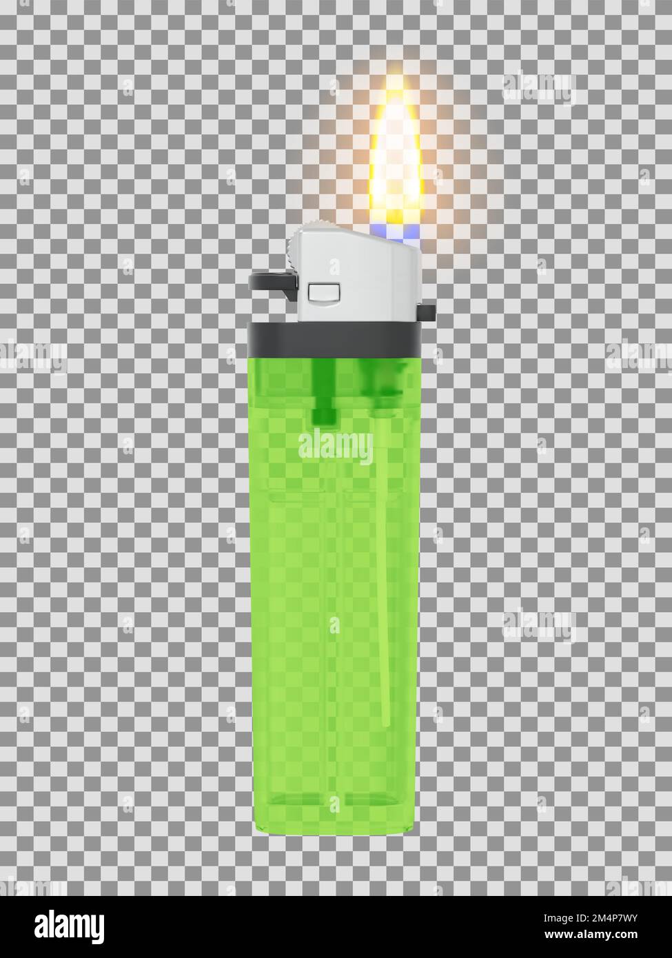 Plastic transparent classic lighter with lit flame. Vector illustration ...
