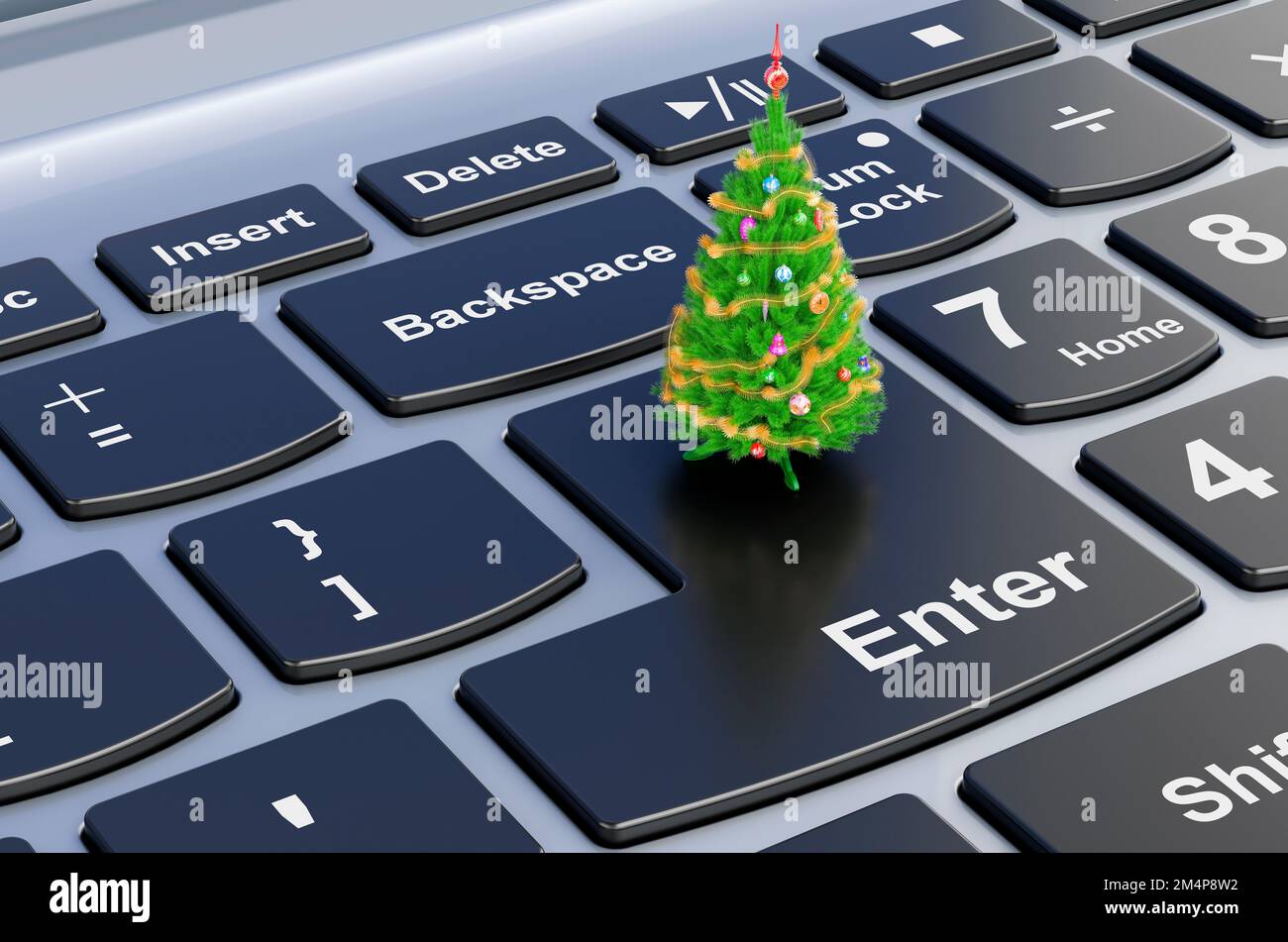 Christmas tree on laptop keyboard, 3D rendering Stock Photo - Alamy
