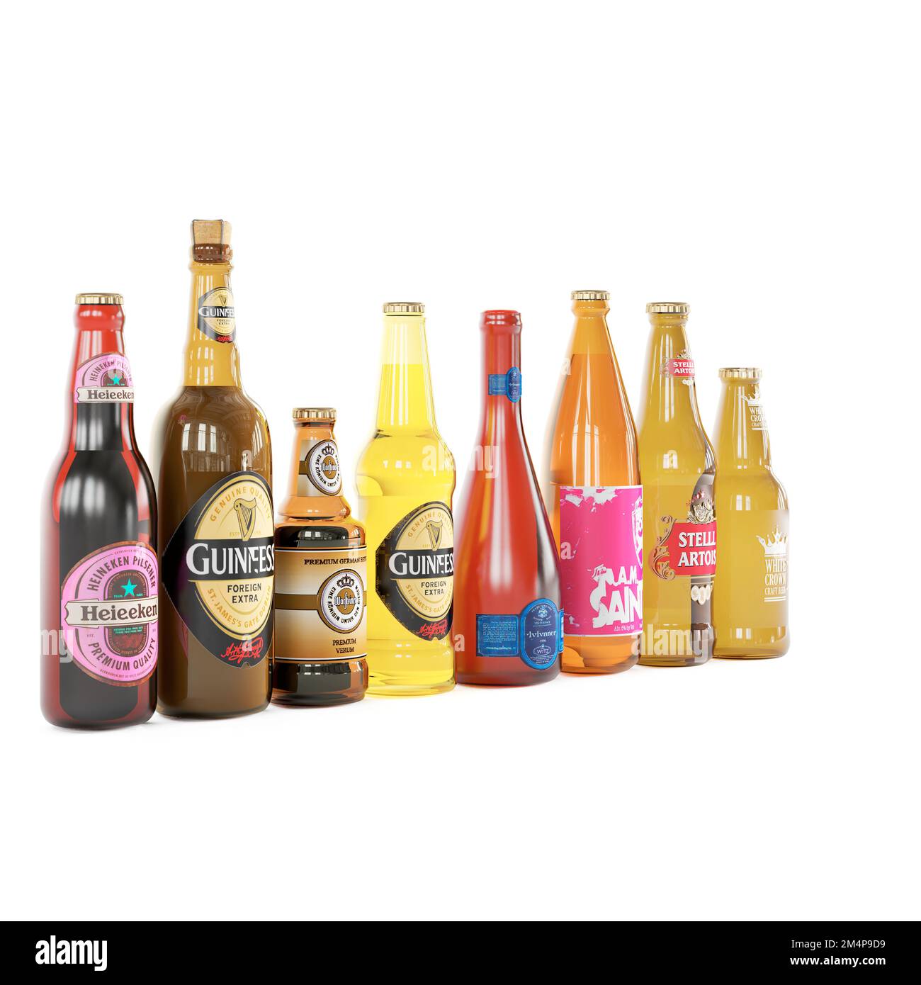 A 3d illustration of alcoholic drink bottles isolated on white ...