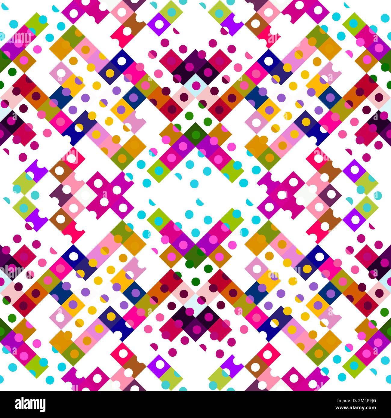 Whimsical geometric pixel pattern. Playful fun kaleidoscopic pink ...
