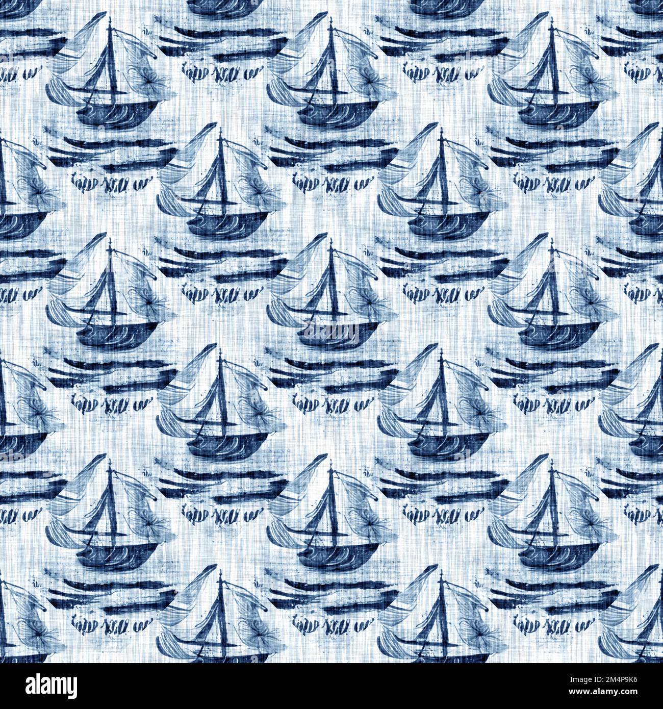 Indigo Dye Wash Coastal Damask Quilt Seamless Pattern. Washed out ...