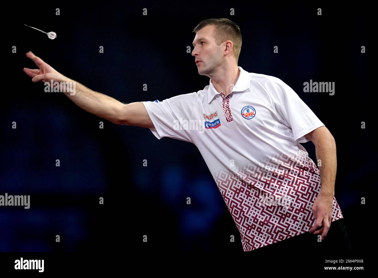 Madars Razma during his match against Gary Anderson during day eight of ...