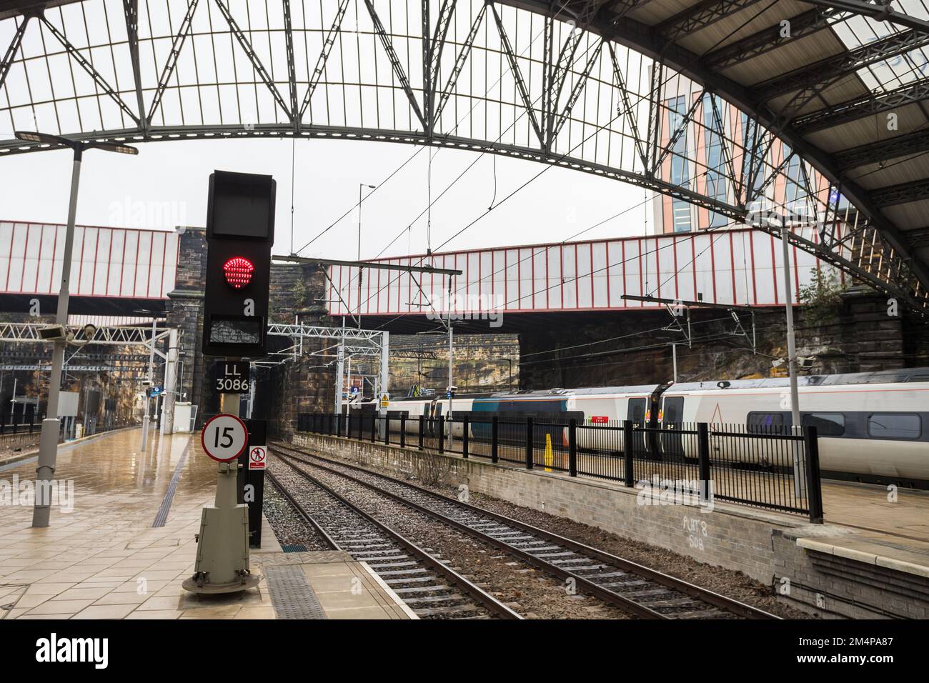 A red signal seen at the exit of Liverpool Lime Street station pictured ...