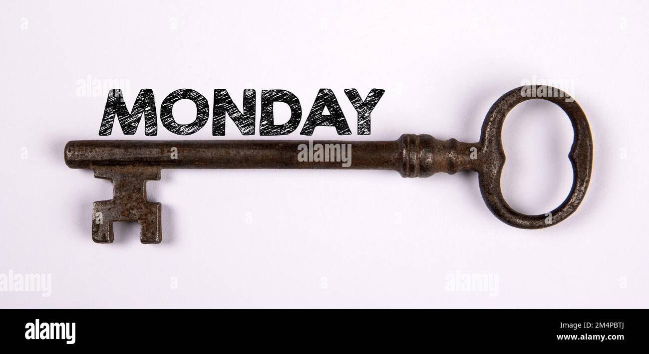 MONDAY Concept. Text and key to success on a white background Stock ...