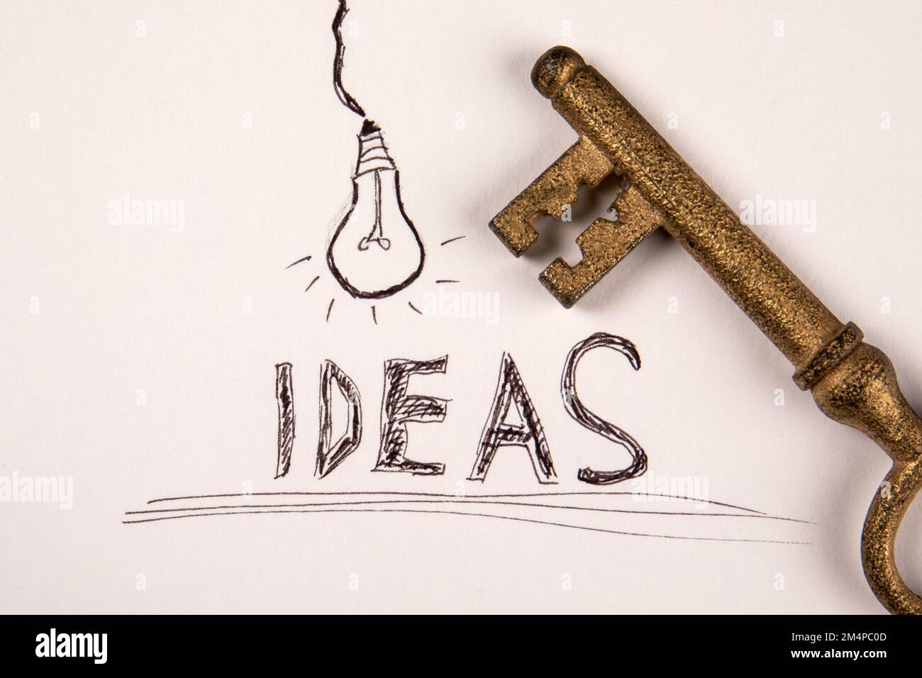 Ideas Concept. Text and a gilded key on a white background Stock Photo ...