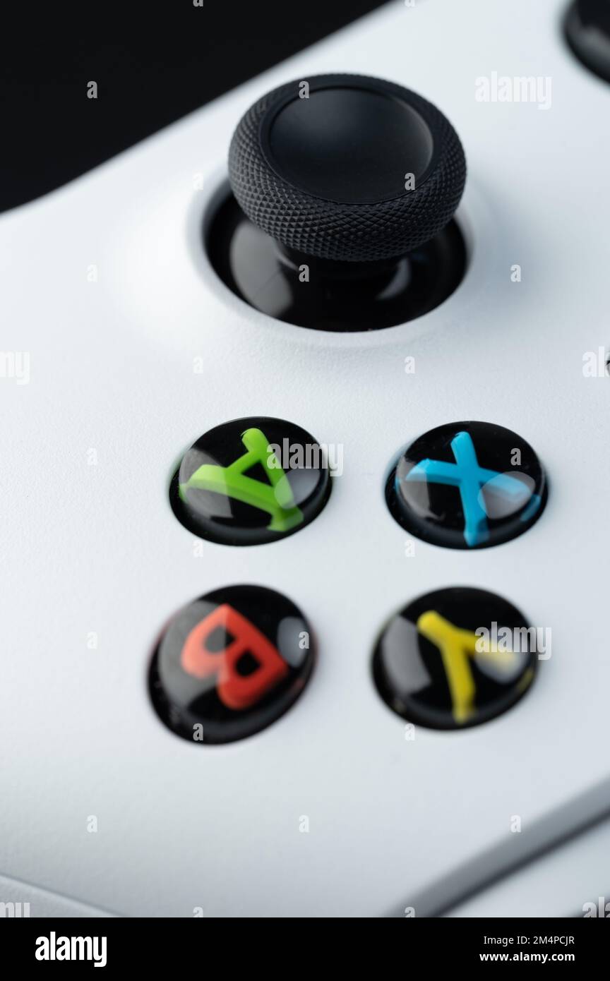 New york, USA - December 21, 2022: Colorful buttons on white xbox ...