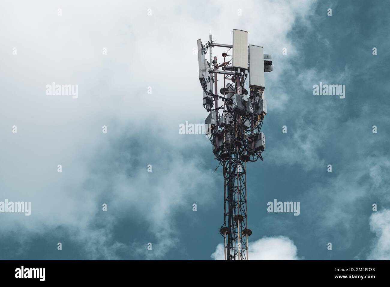 Mobile network telecommunication tower, cell tower with antennas and electronic communications ...