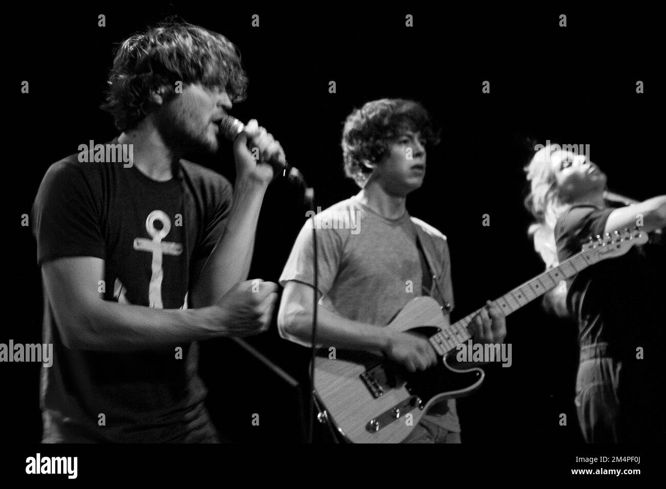 Stage of concert hall microphone Black and White Stock Photos & Images ...