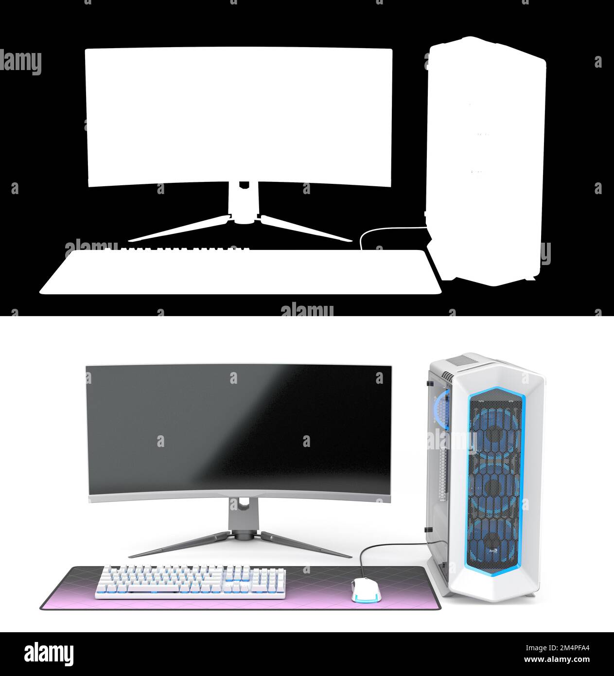 Computer Gaming PC with neon light Futuristic modern workplace 3d ...