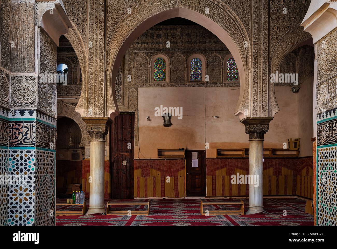 View into the arcade, benches between marble columns, 14th century ...