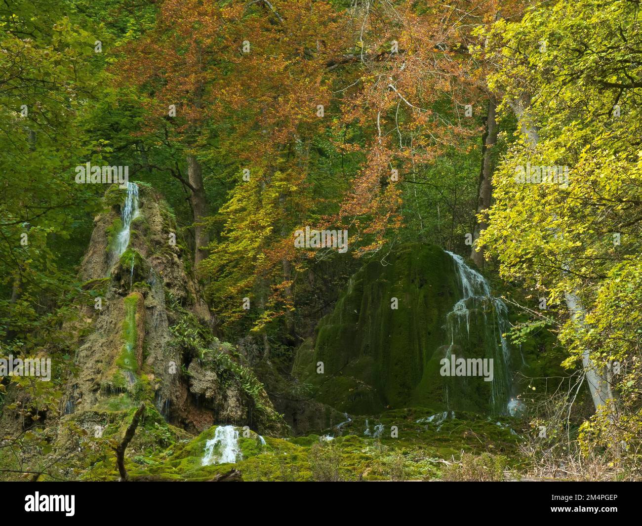Guetersteiner Waterfall, Bad Urach, Swabian Alb, Baden-Wuerttemberg ...