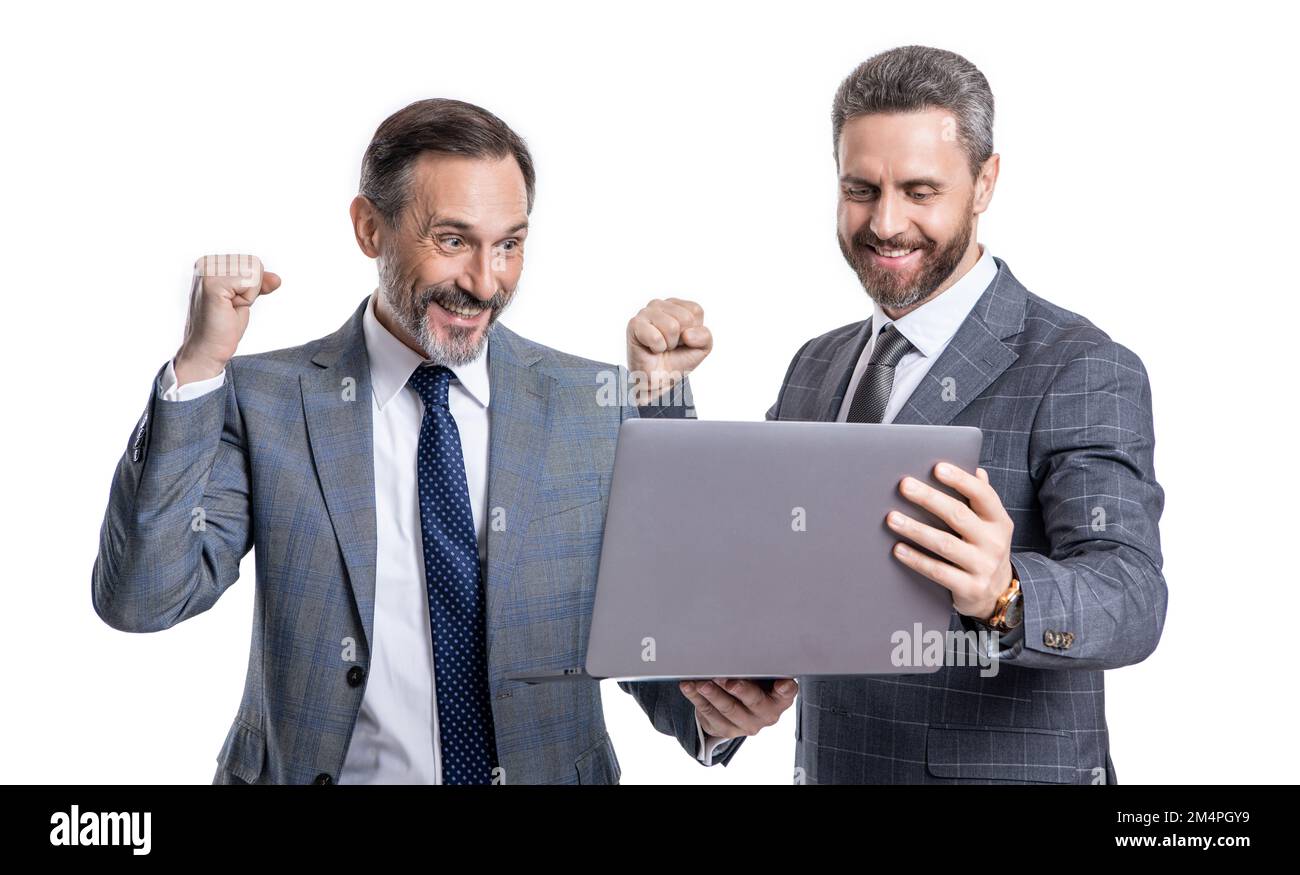 positive two businessmen freelancing using laptop. businessmen ...