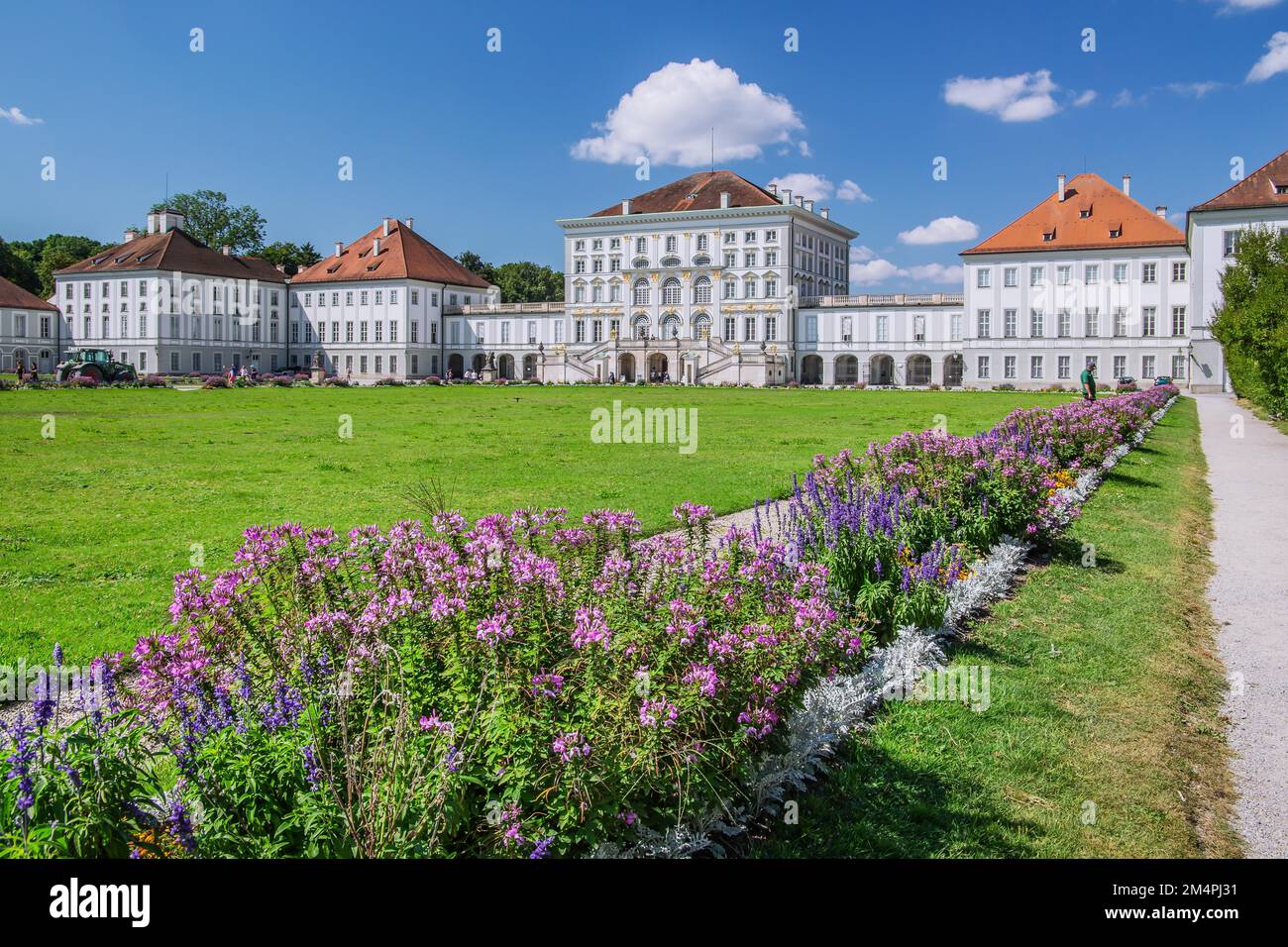 Flower borders on the city side of Nymphenburg Palace, Munich, Upper ...