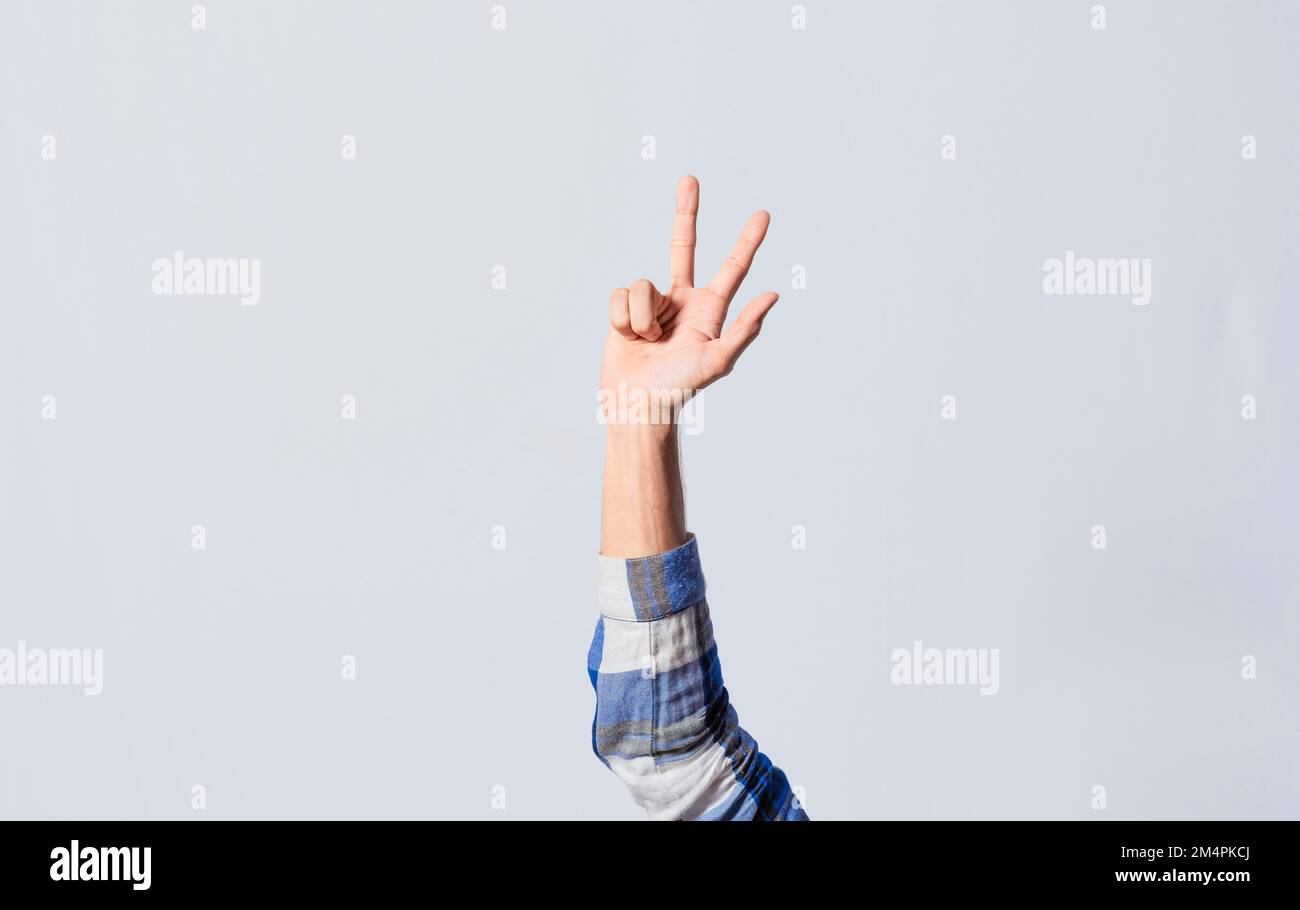 Number THREE in sign language. Deaf and dumb counting the number THREE ...